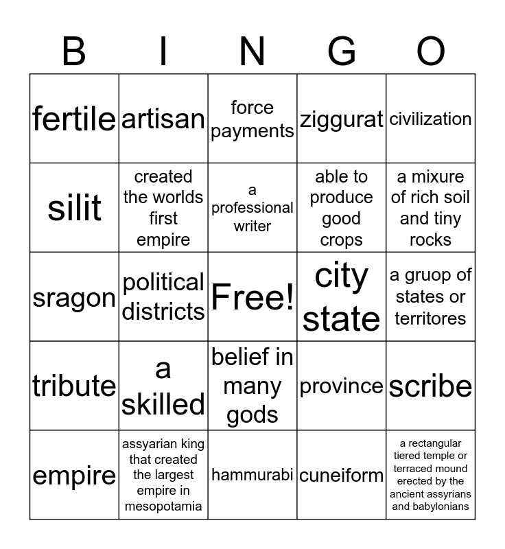 Mesopotamia BINGO Card