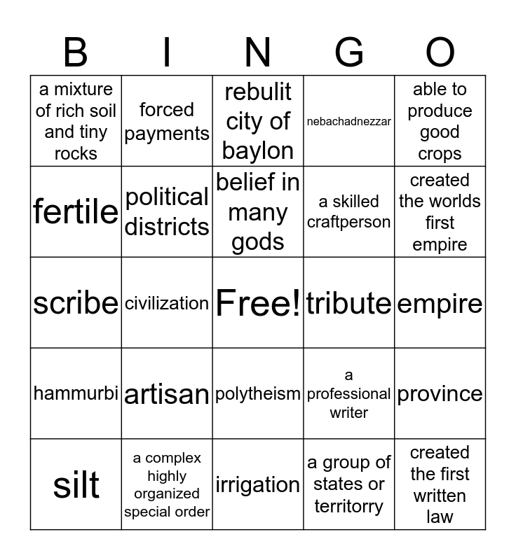 Mesopotamia BINGO Card