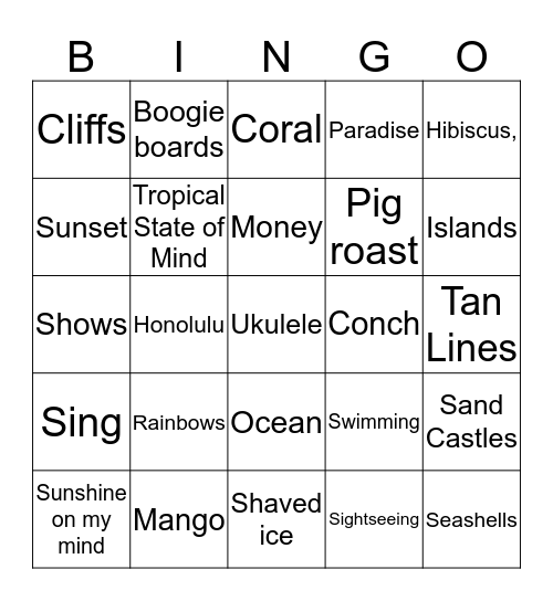 Tropical Bingo Card