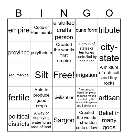 Mesopotamia Bingo Card