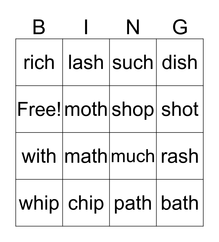 Digraph Bingo! Bingo Card