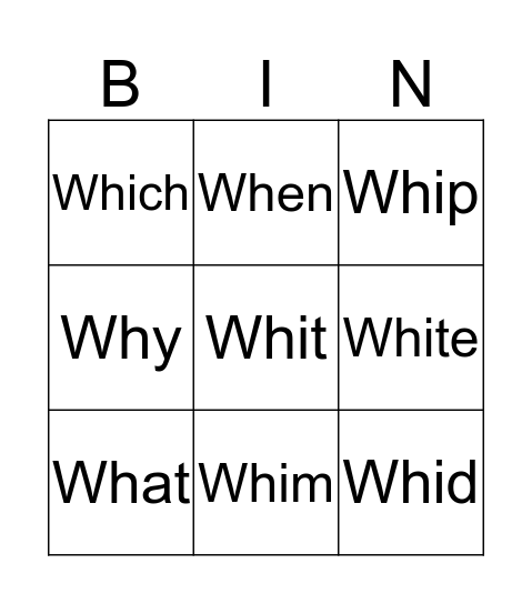 Wh Bingo Card