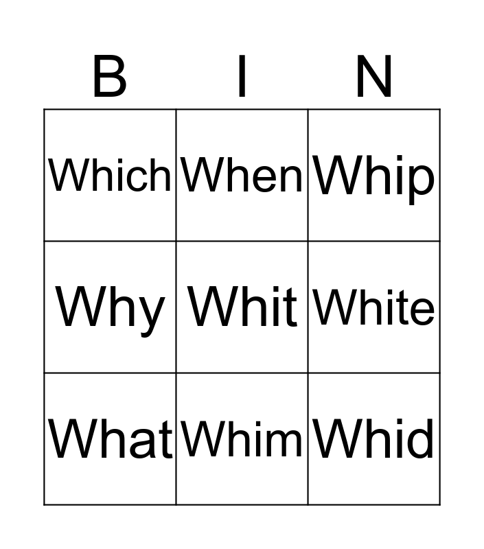 Wh Bingo Card