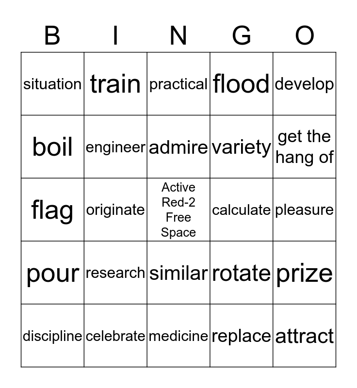 Active Red-2, Units 7-9, Vocabulary Review Bingo Card