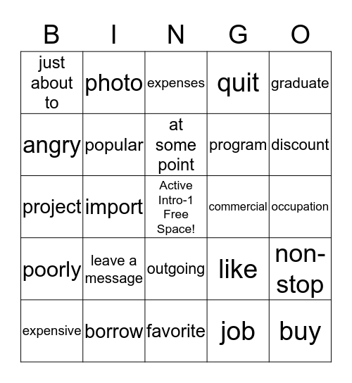 Active Intro Units 1-3, Vocabulary Review Bingo Card