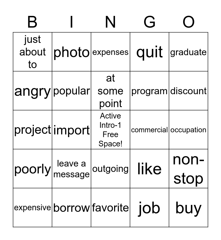 Active Intro Units 1-3, Vocabulary Review Bingo Card