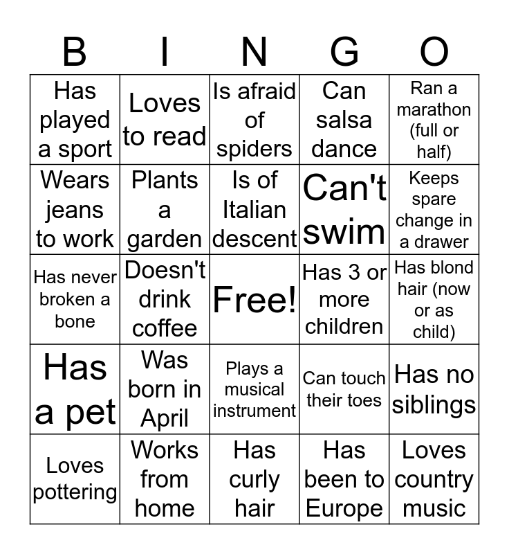 "Who is someone who..." BINGO Card