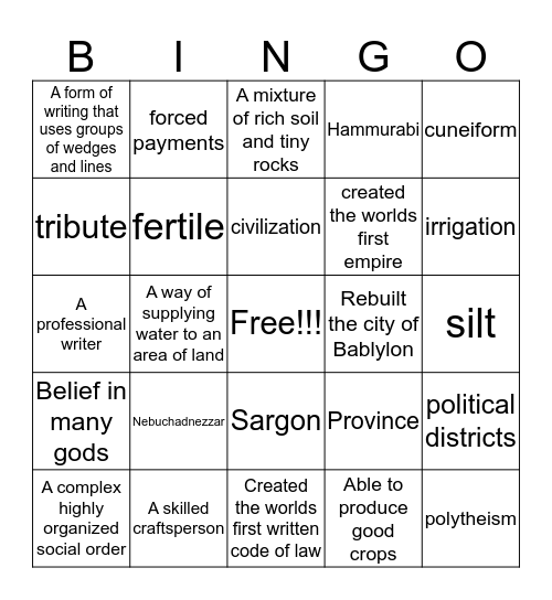 Mesopotamia BINGO Card
