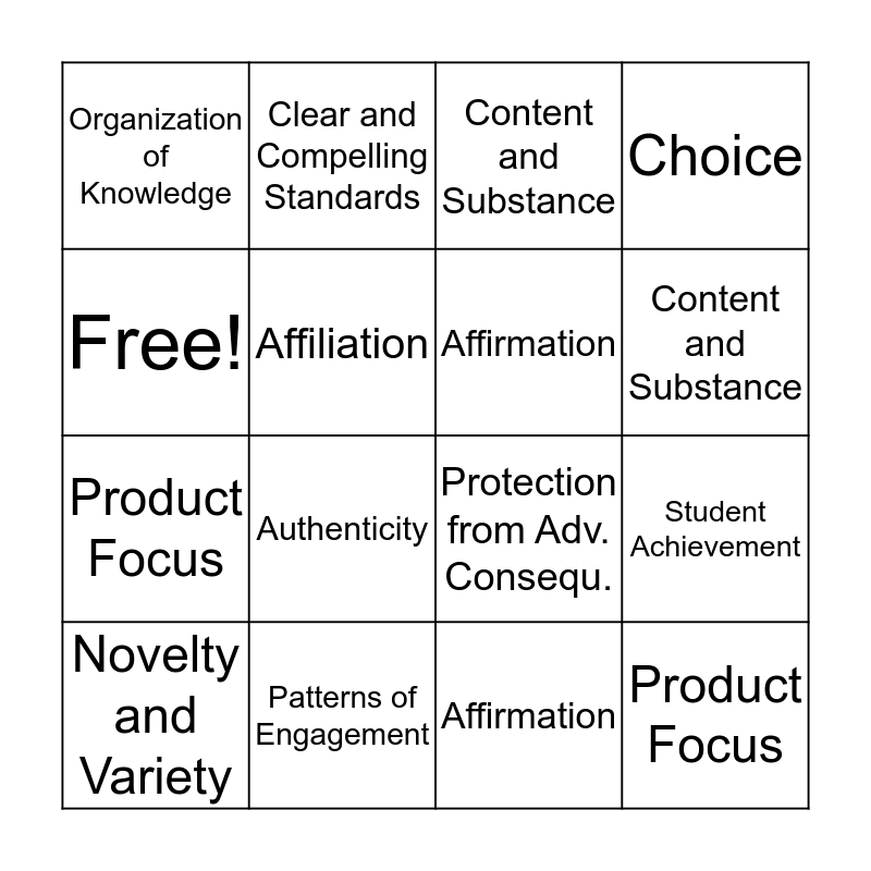 Engaging Students Bingo Card