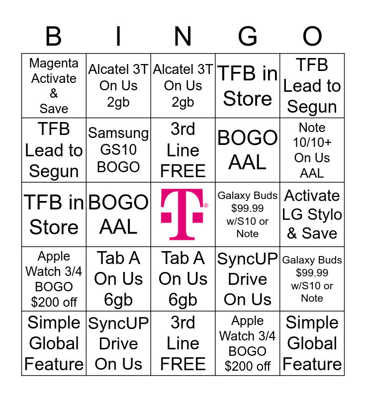 Alabama North Promo Bingo Card