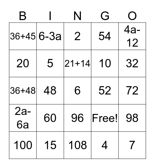 LCM GCF Distributive Property PEMDAS BINGO Card LCM GCF Distributive Property PEMDAS BINGO Card