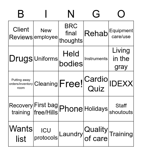 Staff Meeting Bingo Card