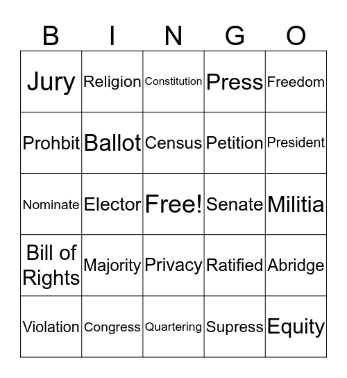 Constitution Bingo Card