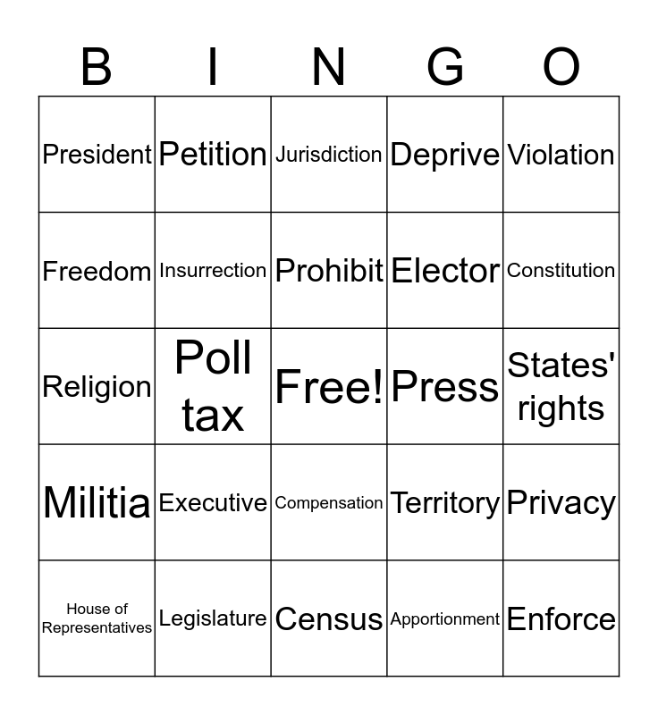 Constitution Bingo Card