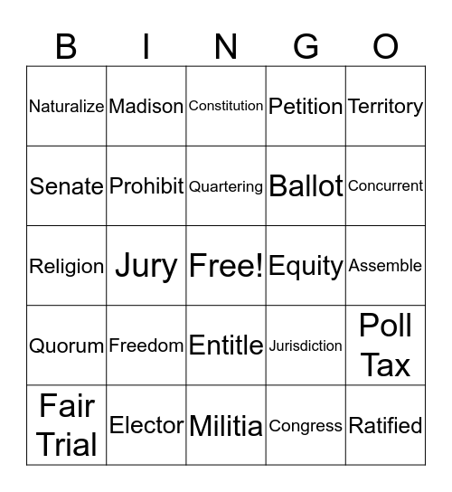 Constitution Bingo Card