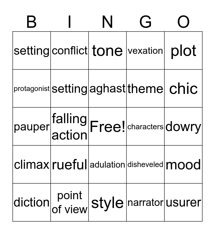 "the Necklace" Bingo Card