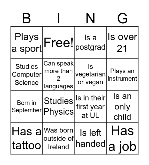 Welcome BINGO Card