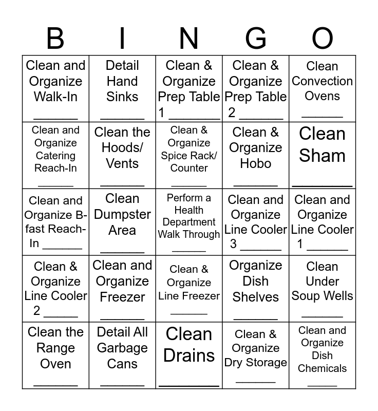 Kitchen Cleaning BINGO Card