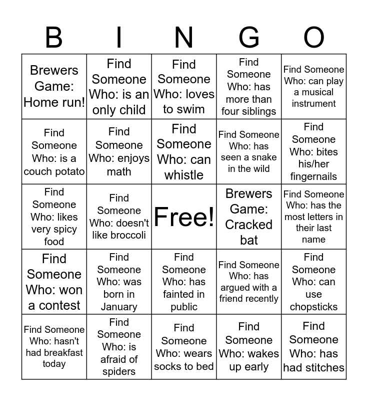 NTS Meetup - Brewers Game Bingo Card