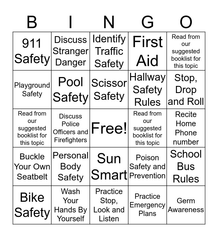 October - FIP - Safety Bingo Card