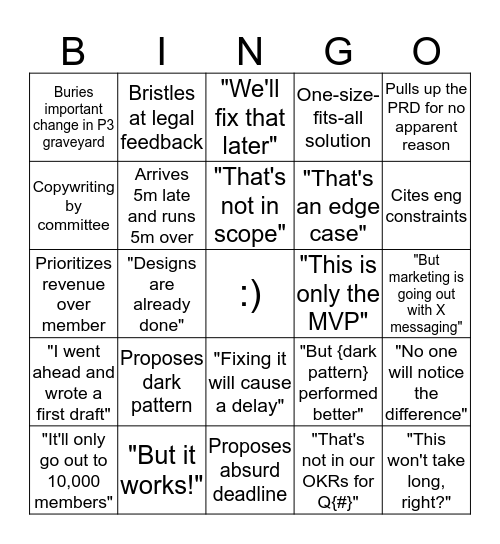 PM Meeting Bingo Card