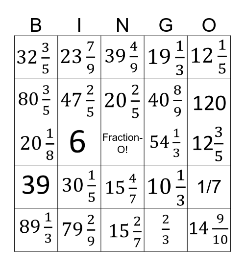 Multiplying Fractions Bingo Card