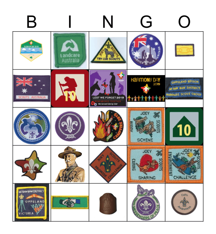 Joey Scout Badge Bingo Card