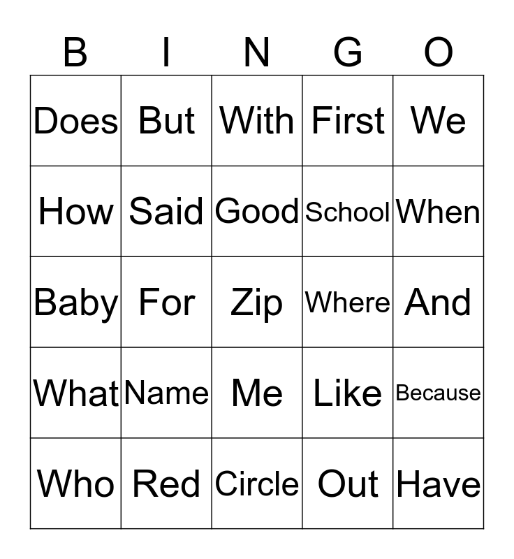 Word wall bingo Bingo Card