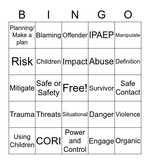 Domestic Violence Bingo Card