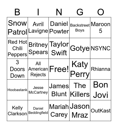 Karaoke Kings (2000s) Bingo Card