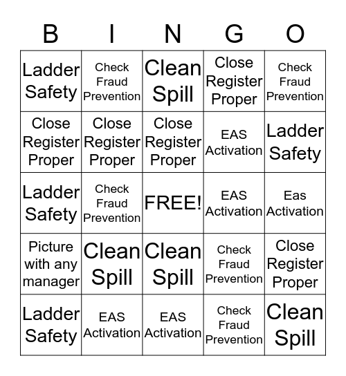 Loss Prevention Bingo Card
