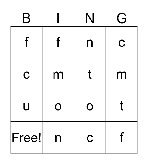 9 letters Bingo Card