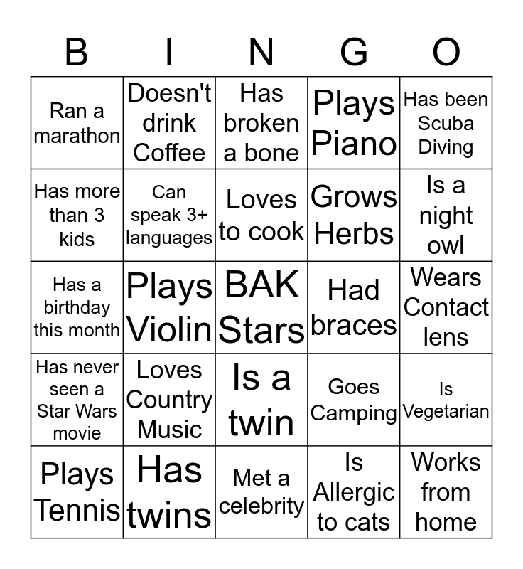 Bak MSOA Bingo Card