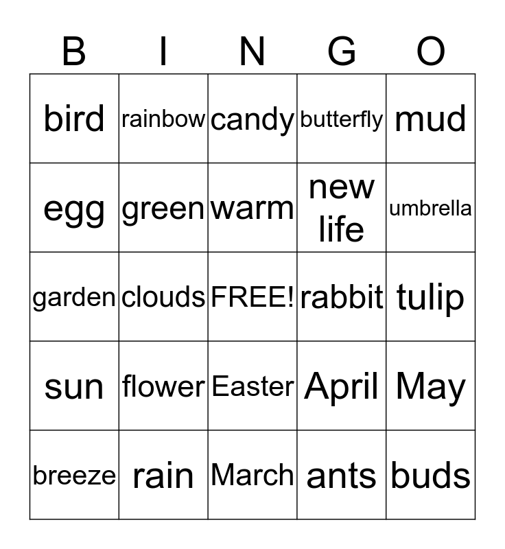 Spring Bingo Card