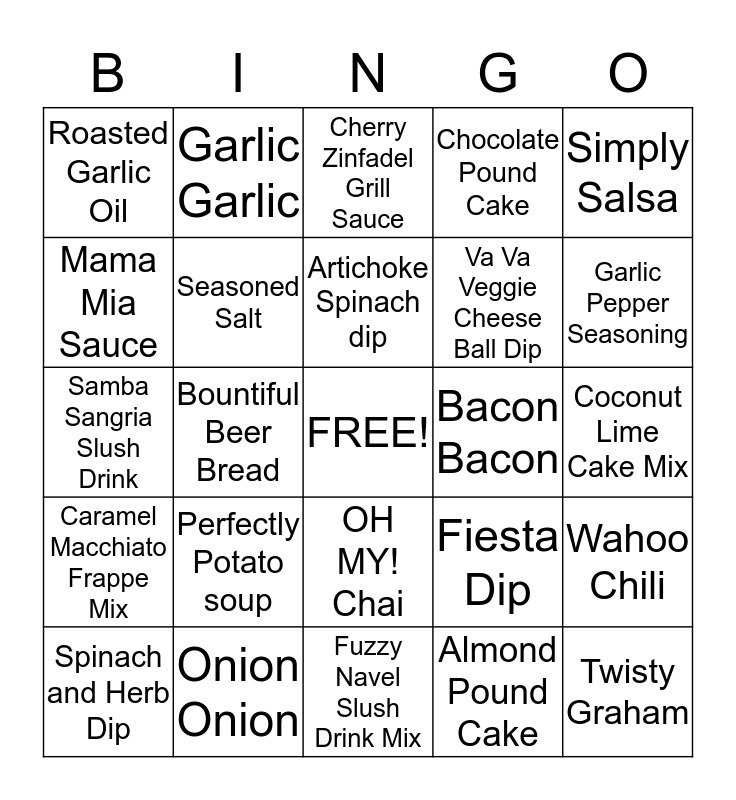 Tastefully Simple Bingo Card