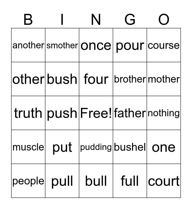 Irregular Word Bingo Kit 3 Bingo Card