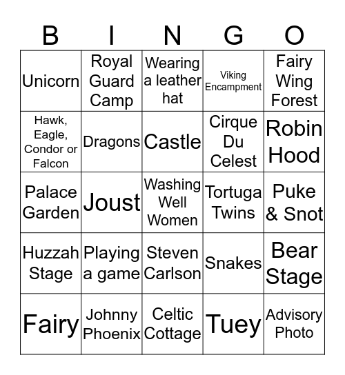 Renaissance Festival Photos with other students Bingo Card