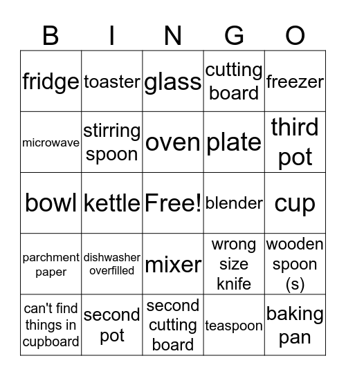 Duthie Kitchen Bingo Card