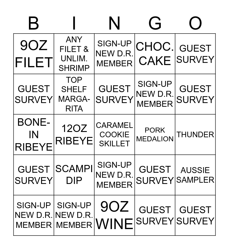 OUTBACK Bingo Card