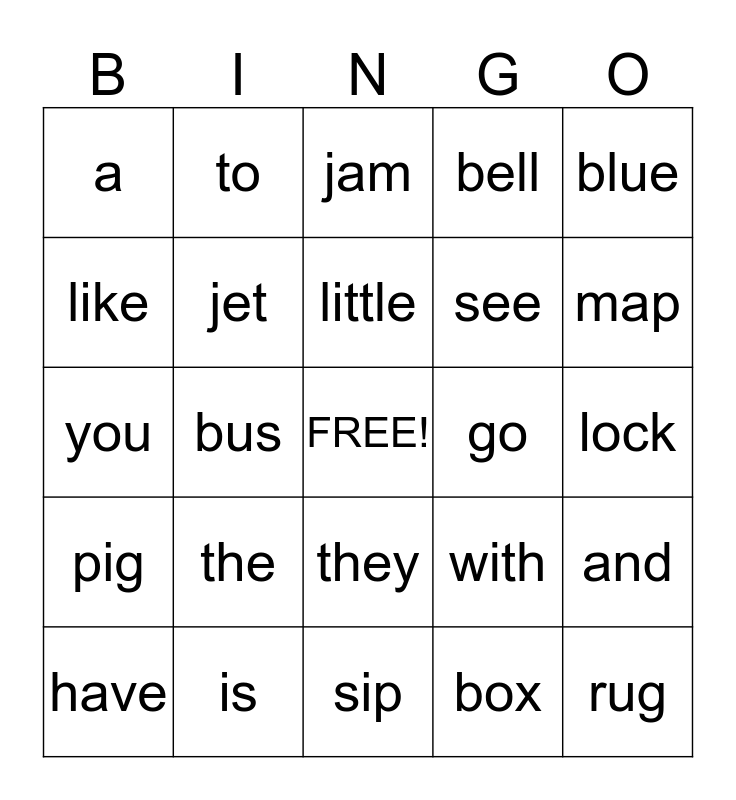 kinder CVC & word wall BINGO Card