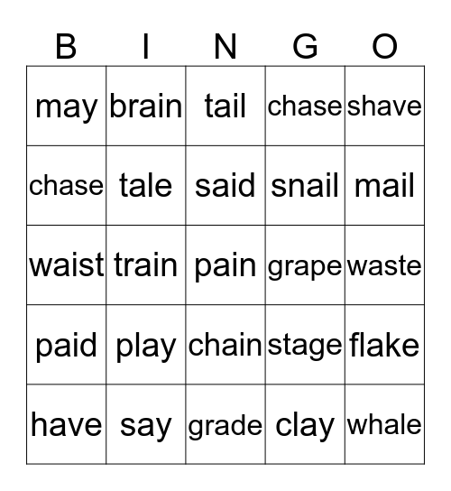 Sort 25 Long-a Patterns Bingo Card