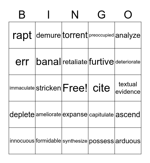 Rev it up Vocab Lesson 1 and 2 Review Bingo Card