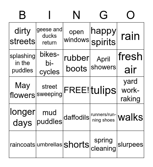 EARLY SPRING Bingo Card