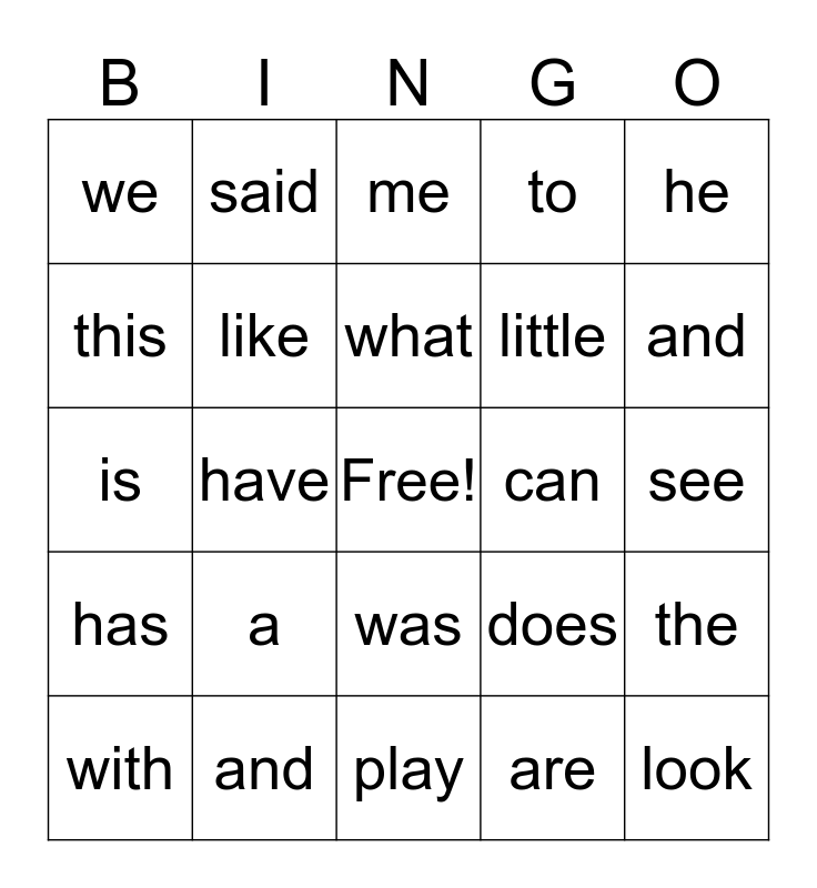 1st quarter sight words Bingo Card