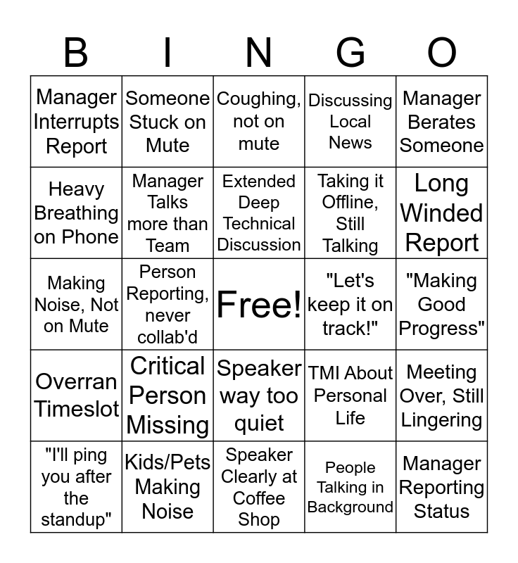 Stand Up Bingo Card