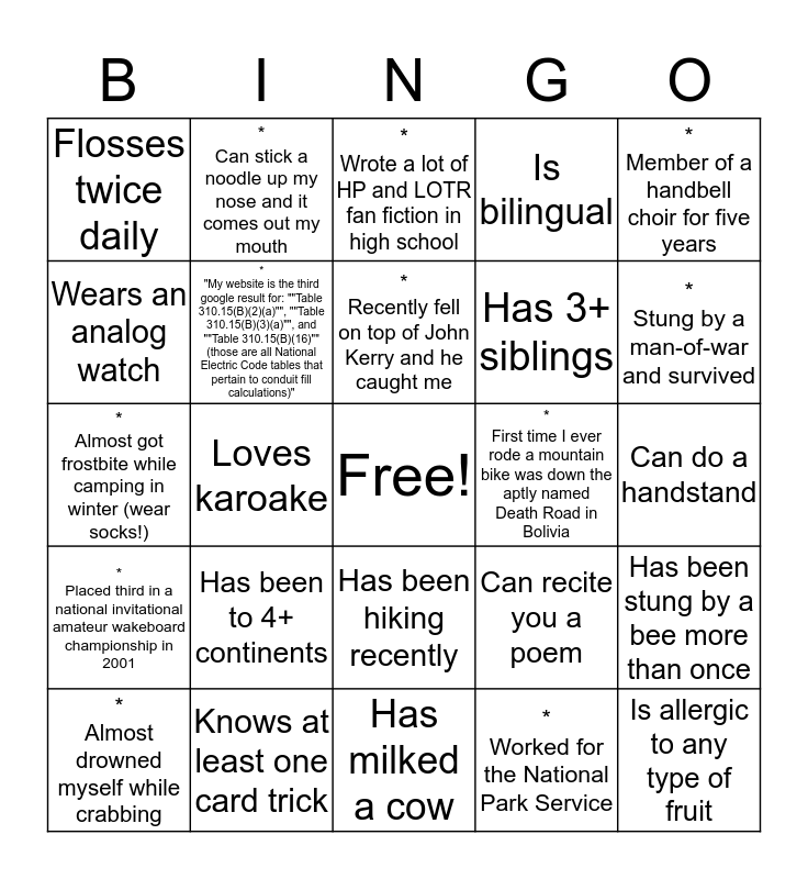 Conversations BINGO Card