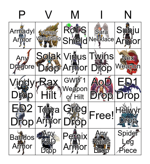 Artwork PvM Bingo! Bingo Card