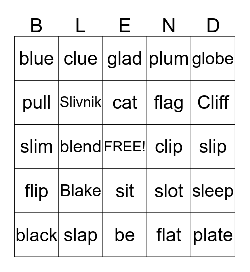 L Blend Bingo Card