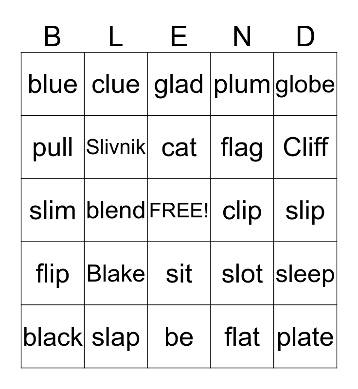 L Blend Bingo Card
