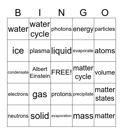 Matter Bingo Card